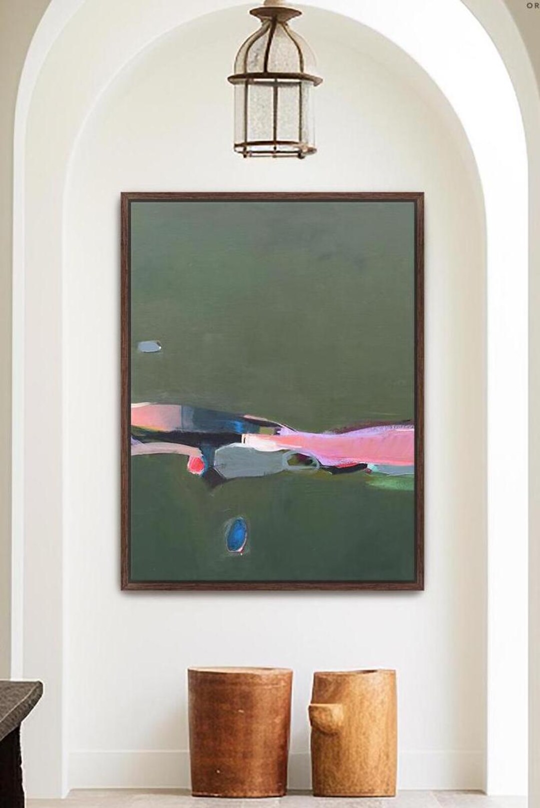 Vertical Green Abstract Painting Print, Large Canvas Wall Art, Colorful ...