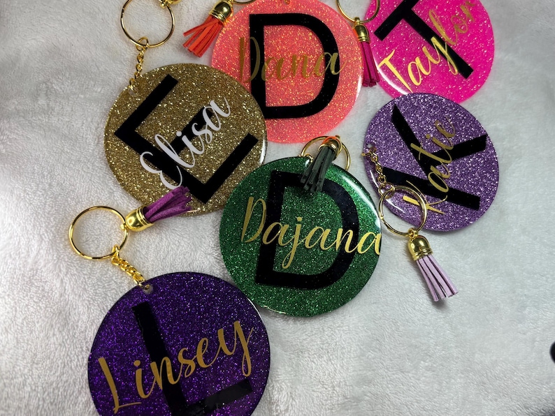 Personalized Monogram Glitter Keychain W/ Tassel | Acrylic Keychain - Etsy