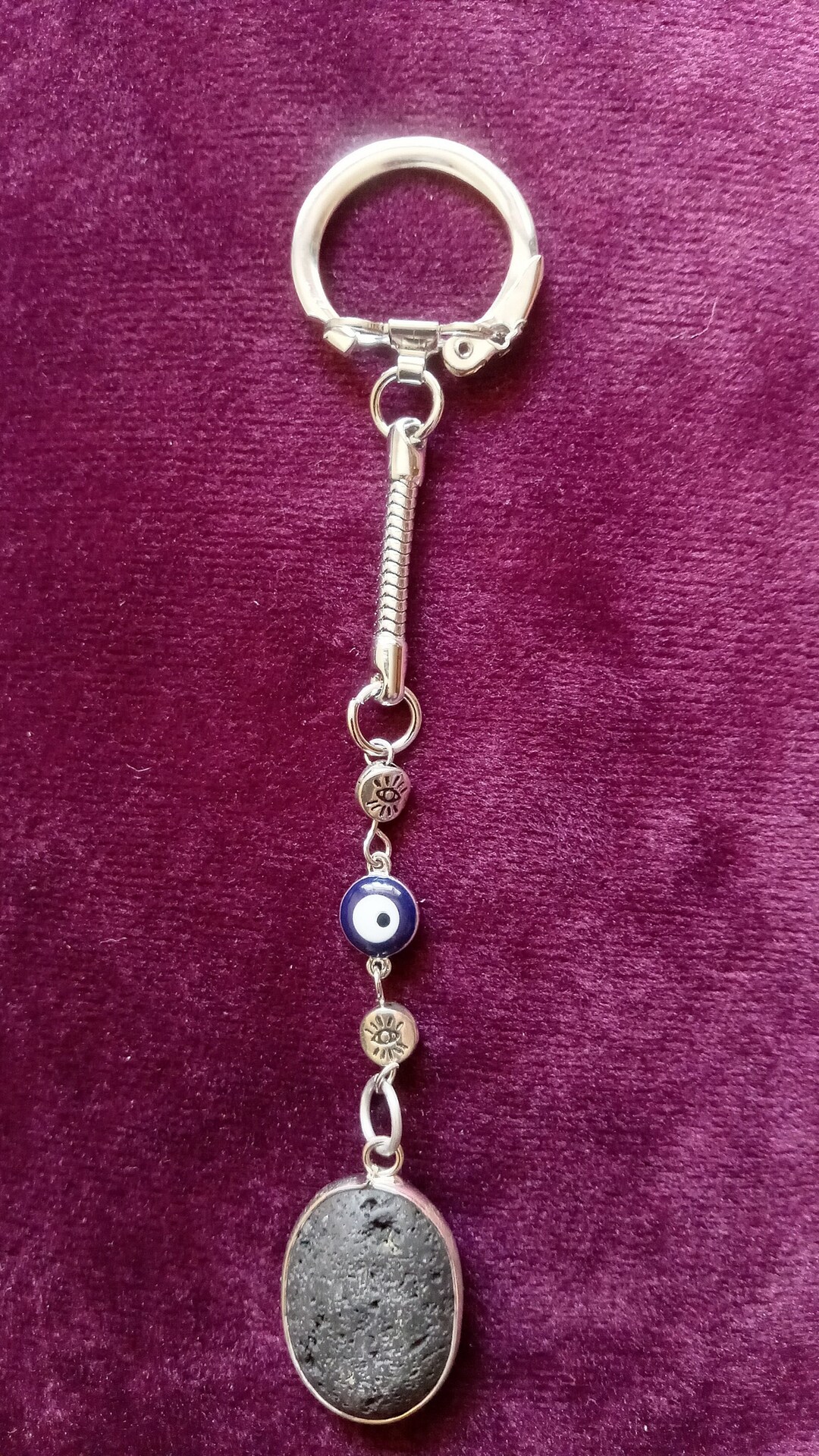 Keychain With Black Lava Stone - Etsy