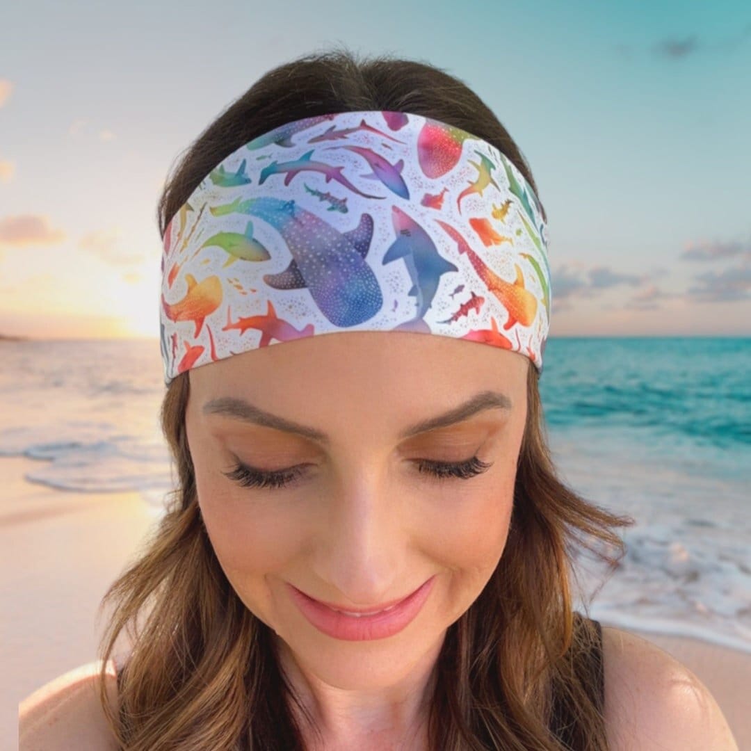 White Rainbow Whale Shark Dive Headband: Saltwater Safe, Nonslip, UV ...