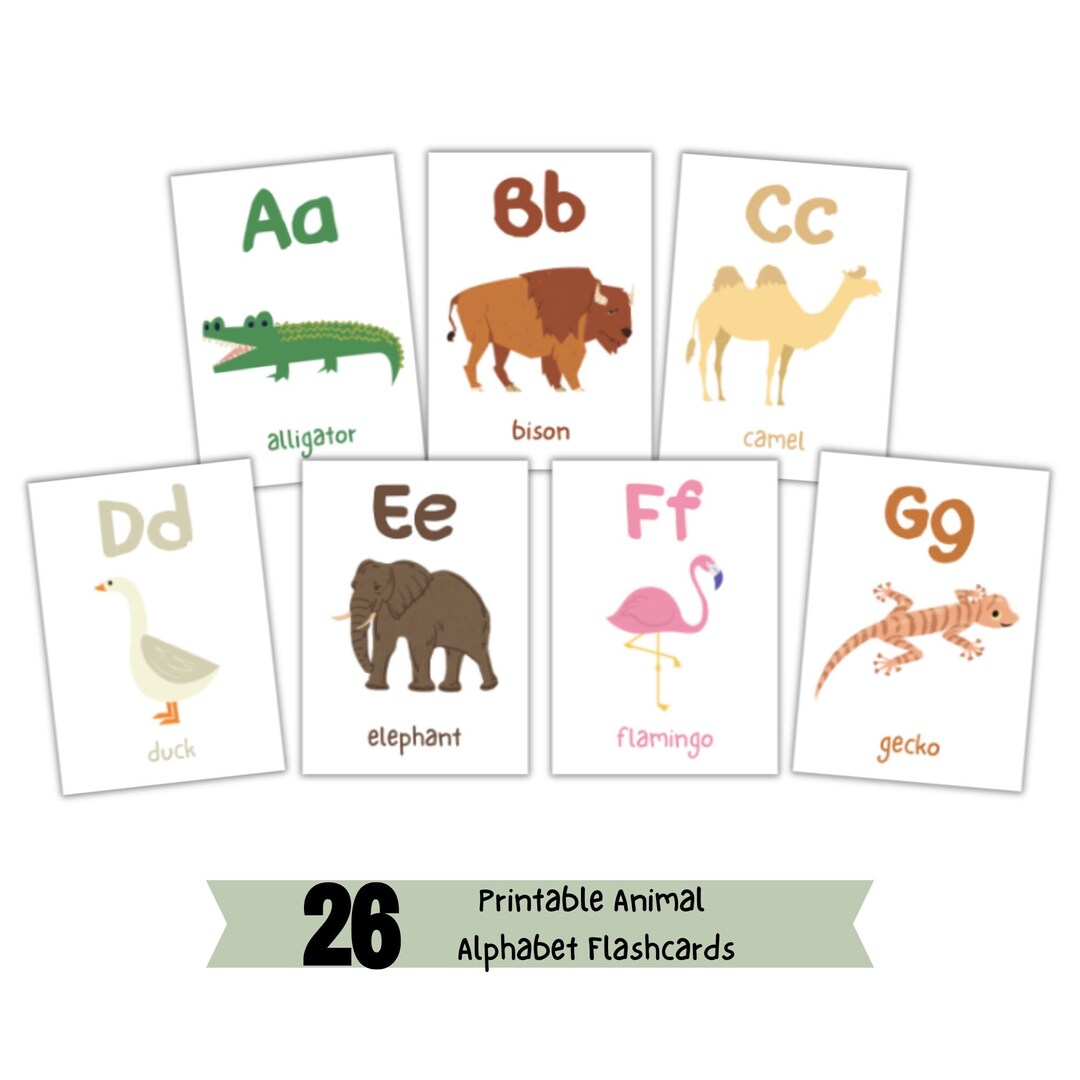 Printable Animal Alphabet Flashcards, Digital Download Flashcards ...