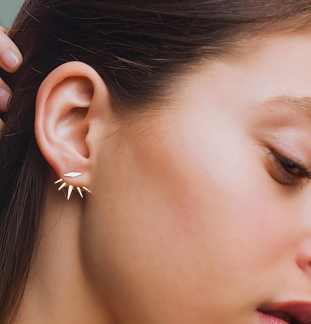 Geometrical Spiked Ear Jackets, 18k Gold Spike Earrings, Minimalist Ear ...