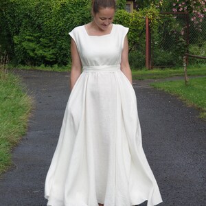 Bridal Linen Dress, Linen White Dress, Linen Wedding Dress, Simple ...