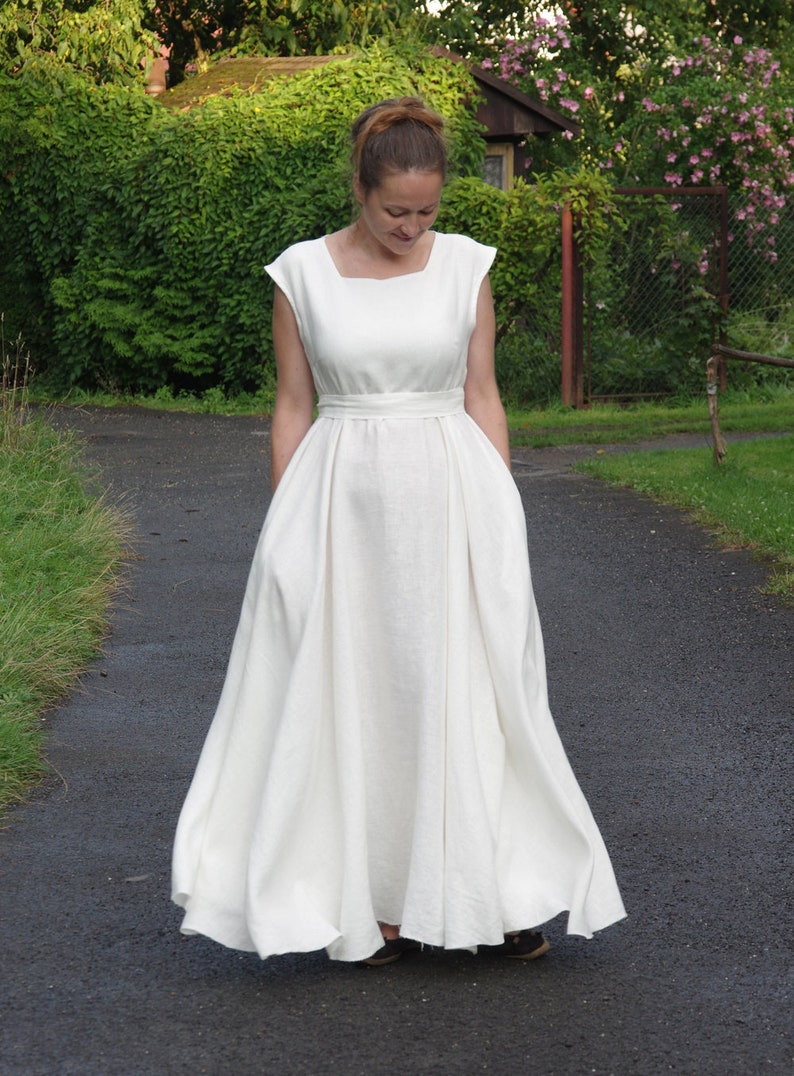 Bridal Linen Dress, Linen White Dress, Linen Wedding Dress, Simple ...