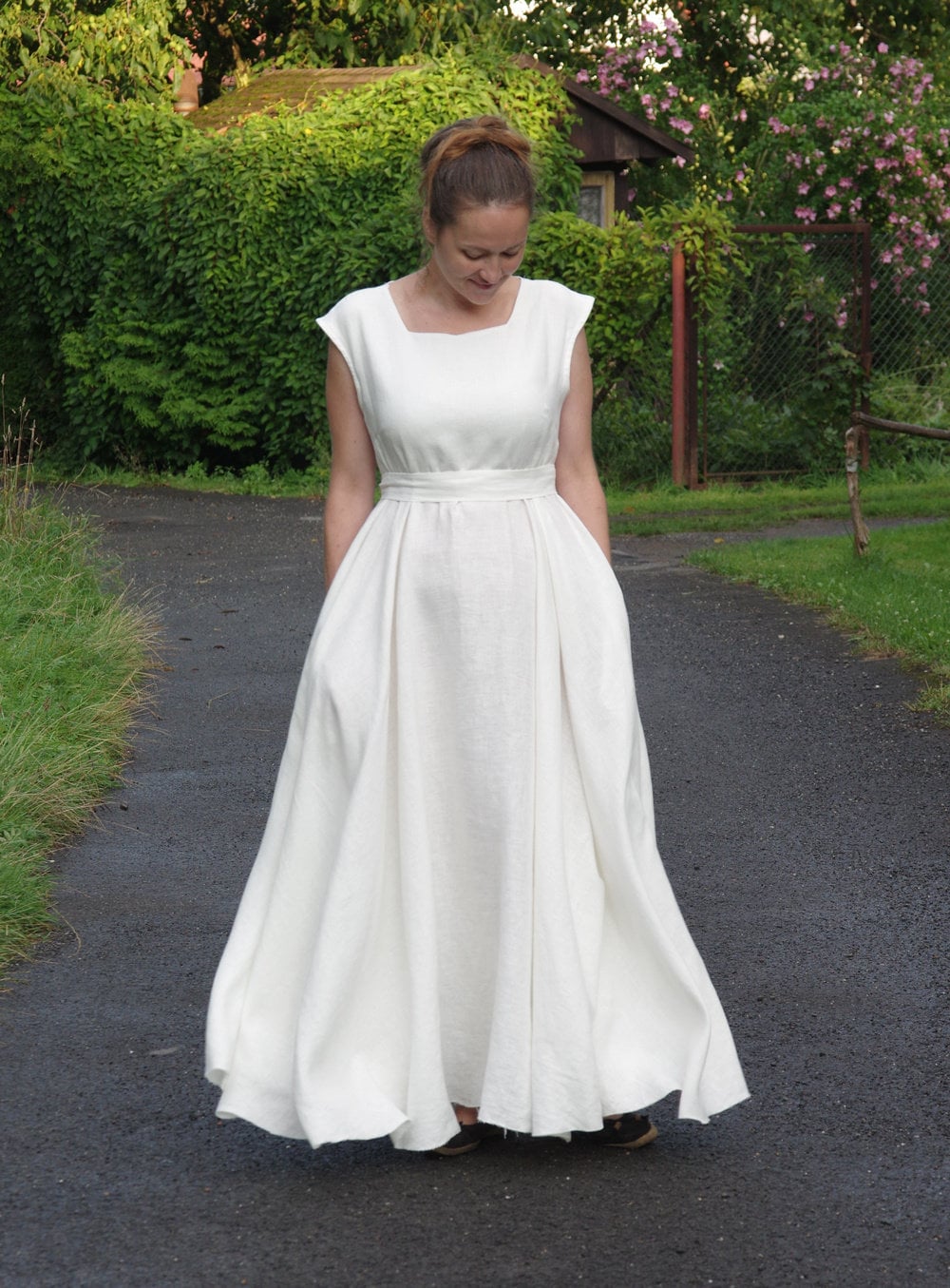 Bridal Linen Dress, Linen White Dress, Linen Wedding Dress, Simple ...