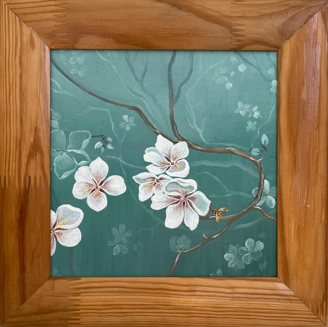 Original Framed Oil Blossom Painting 7.8x7.8". Oil Almond Blossom ...