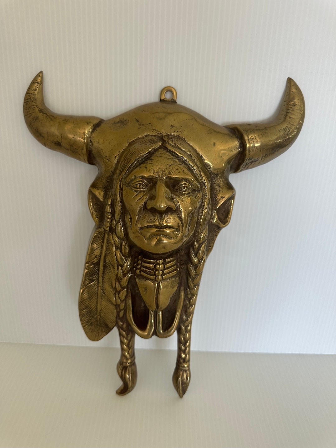 Vintage Solid Brass Indian Chief Head Wall Hanging - Etsy