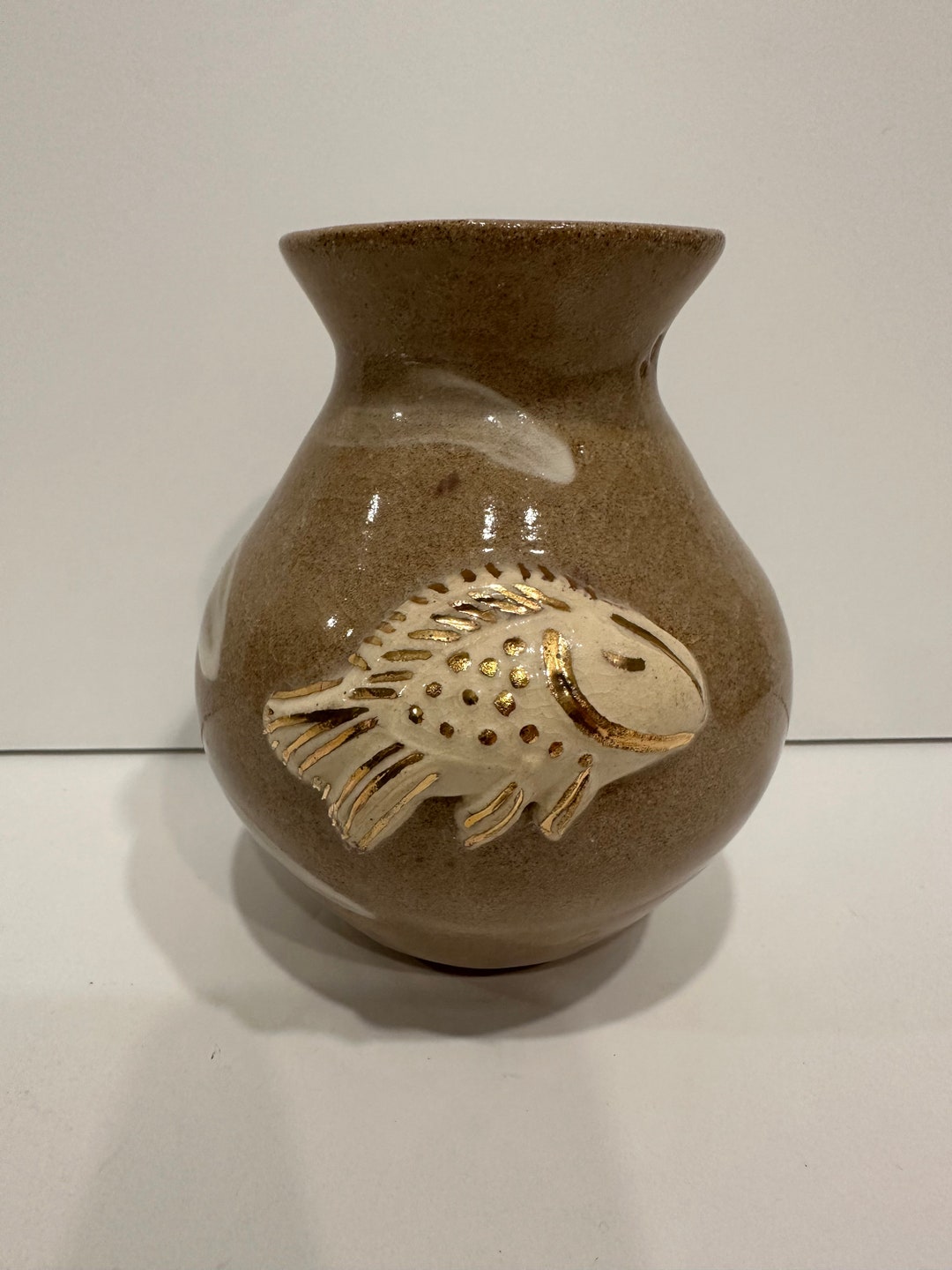 Handmade Pottery Vase With Raised Fish Detail - Etsy