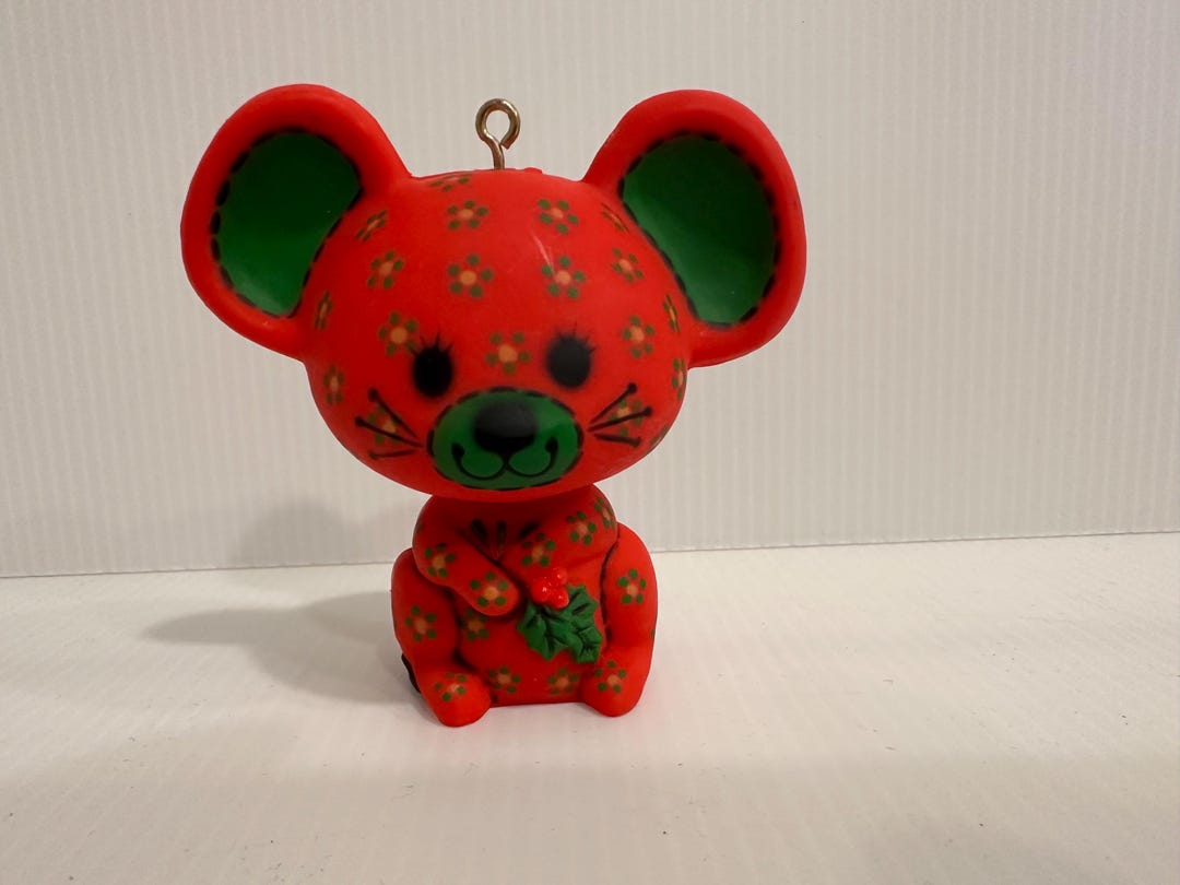 Vintage Hallmark Calico Mouse Christmas Tree Ornament 1978 Red With ...