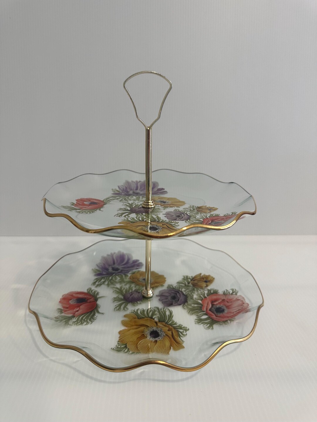 Vintage English Pilkington Chance Floral Two Tiered Serving Plates With ...