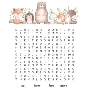 Woodland Animal Word Search Game, Baby Shower Activity (PDF) - Etsy