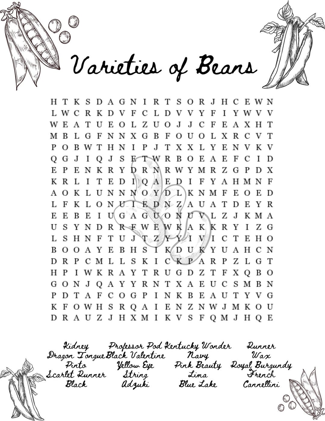 Varieties of Beans Word Search - Garden Variety Printable Puzzle ...