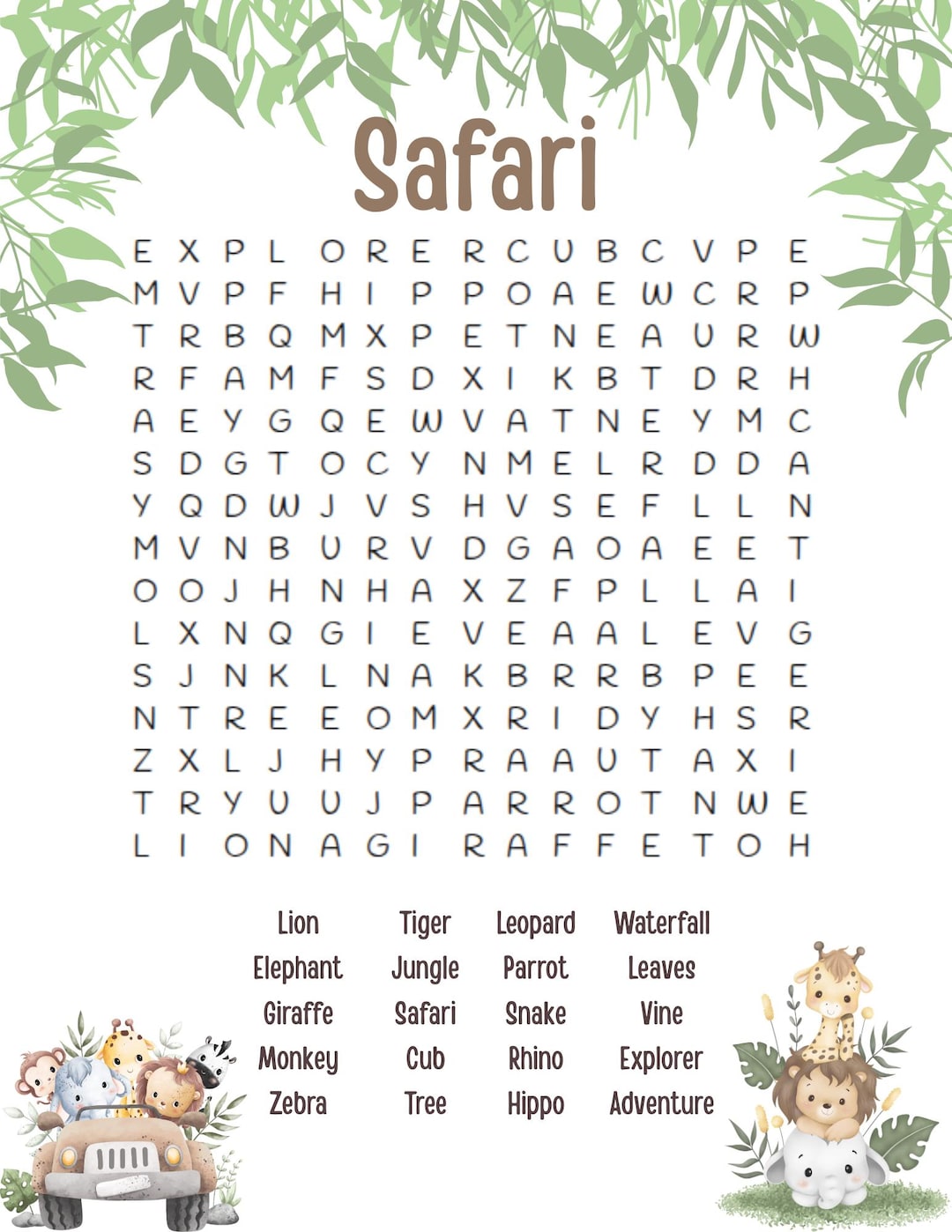 Safari Word Search – Baby Shower Party Game (PDF Download) - Etsy