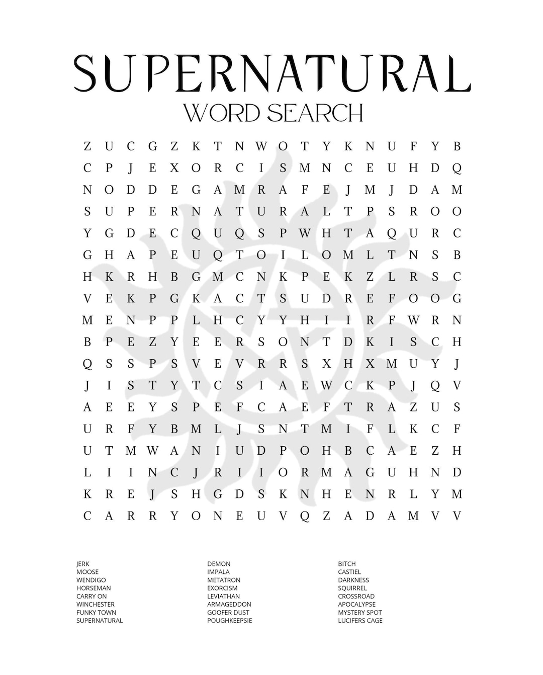 Supernatural Word Search for Adults Printable Pdf - Etsy