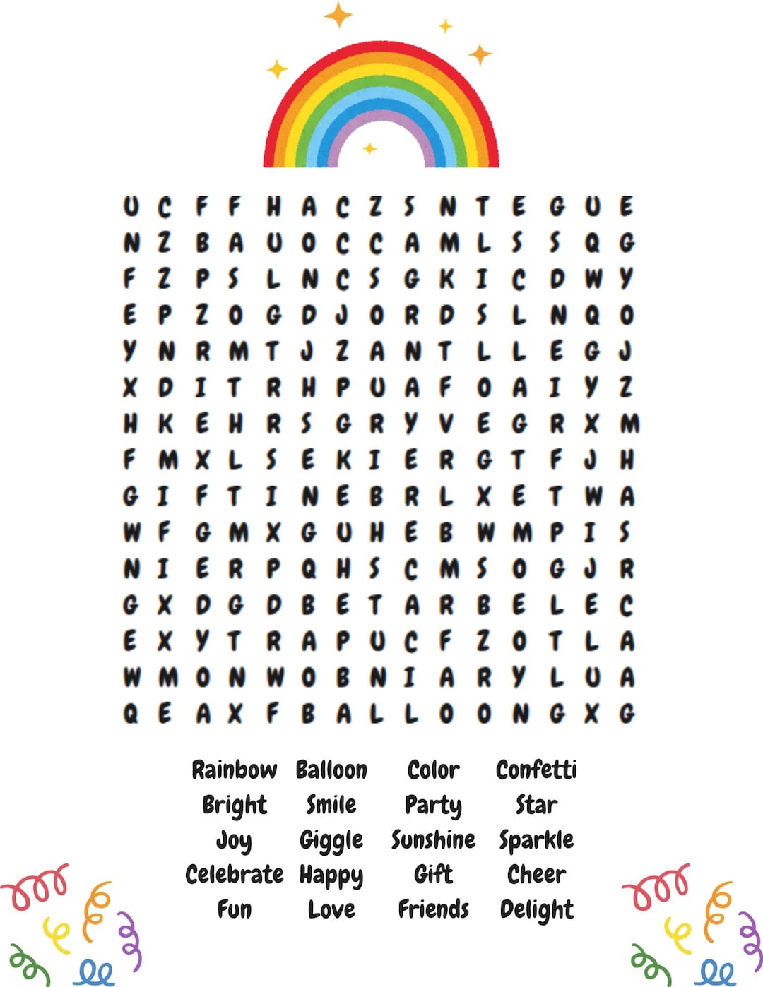 Rainbow Themed Word Search PDF - Instant Download - Etsy
