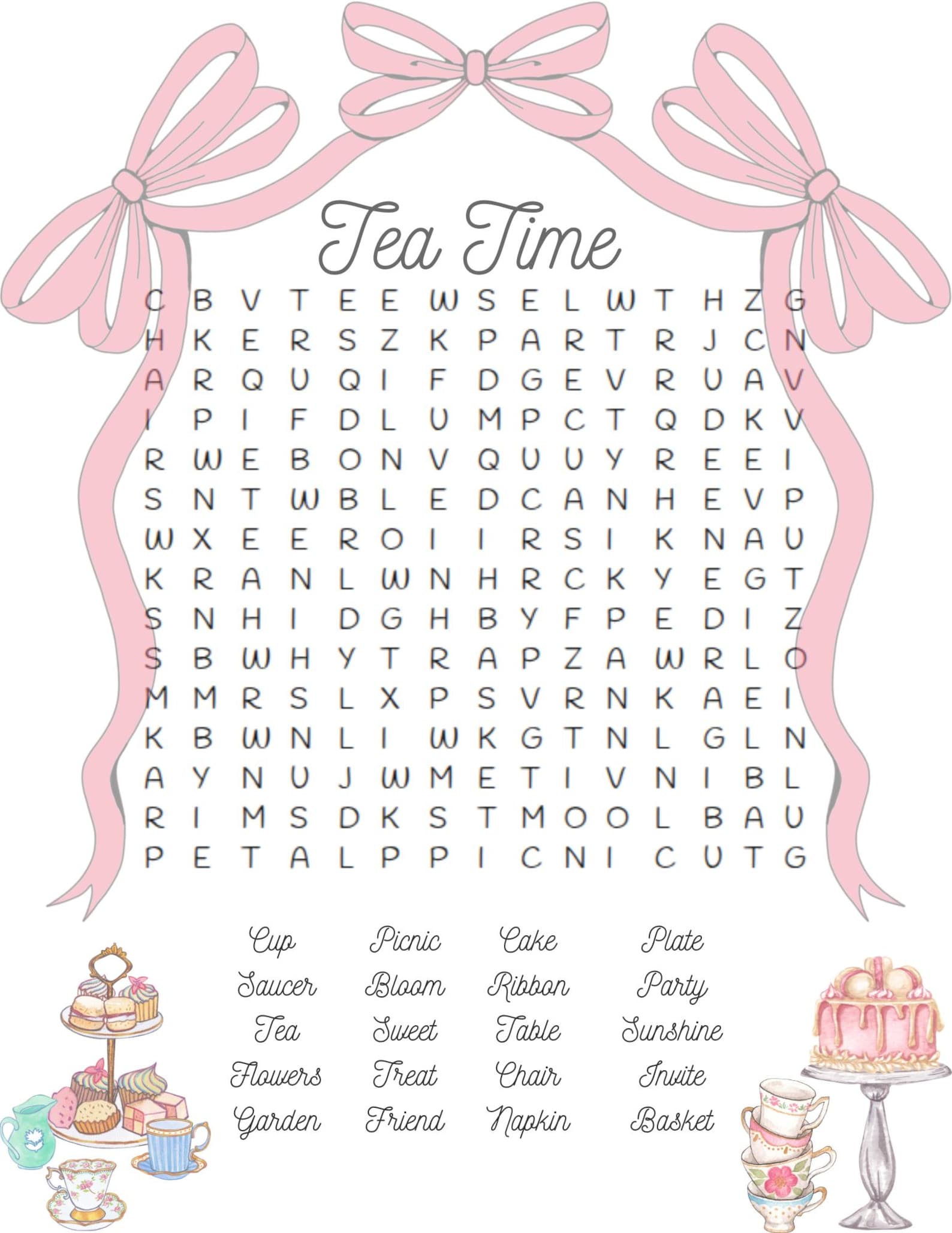 Tea Party Word Search Game | Birthday Party Activity (PDF) - Etsy