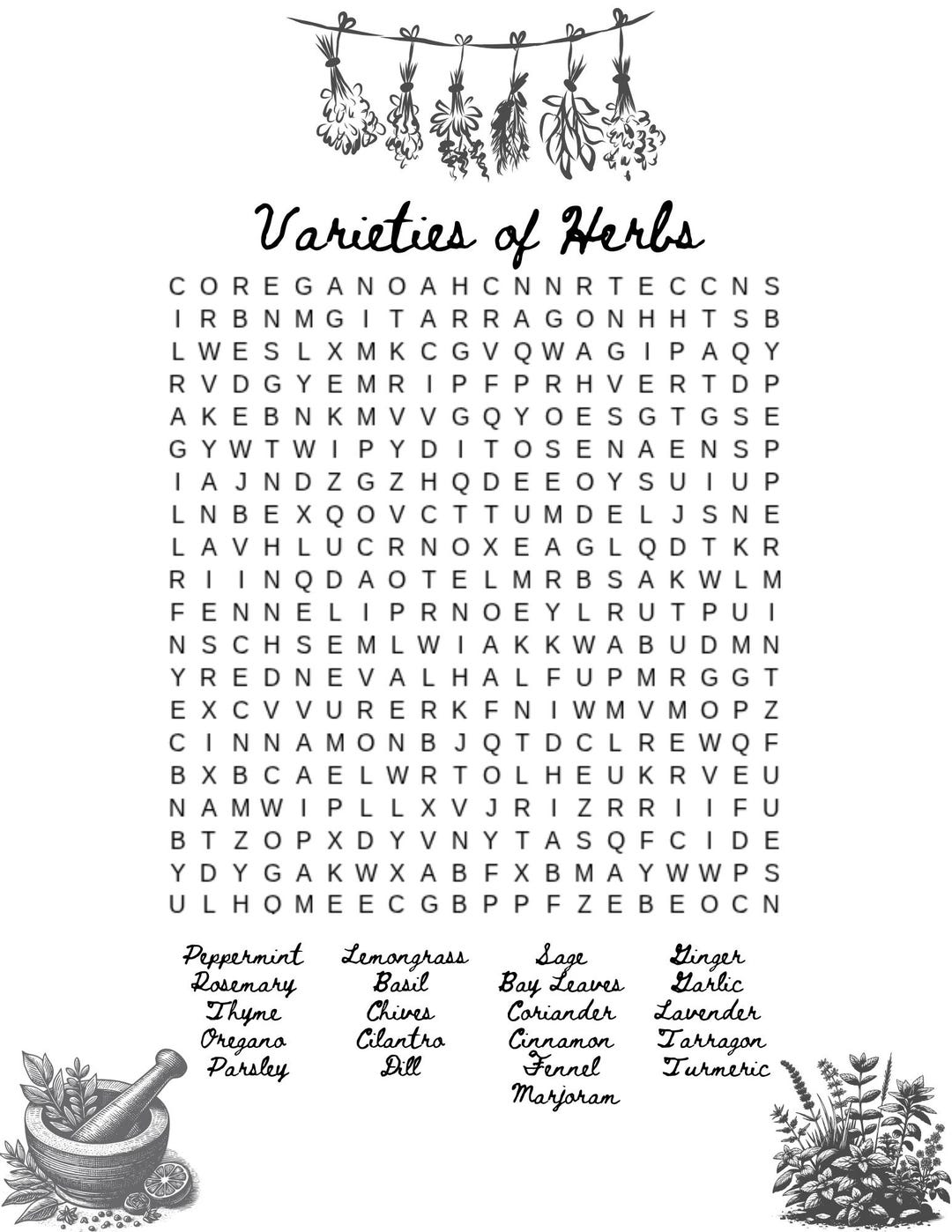 Herbs Word Search Puzzle – Vintage Script, Botanical Theme (PDF) - Etsy