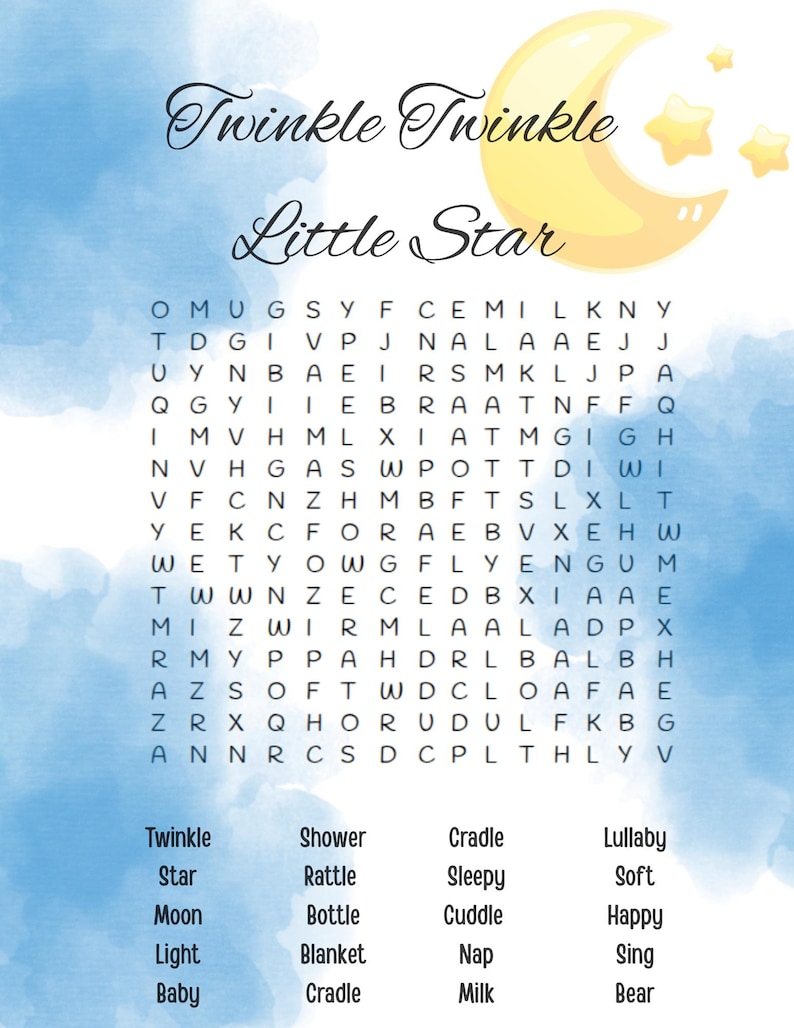 Twinkle Twinkle Little Star Word Search PDF - Instant Download - Etsy