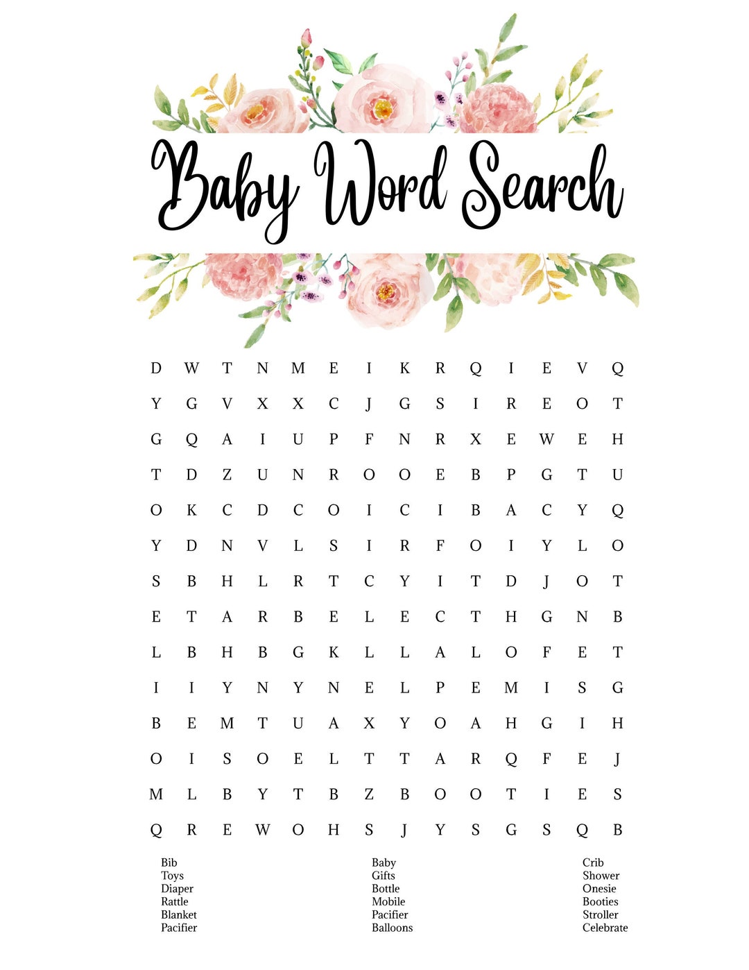 Baby Shower Word Search - Etsy