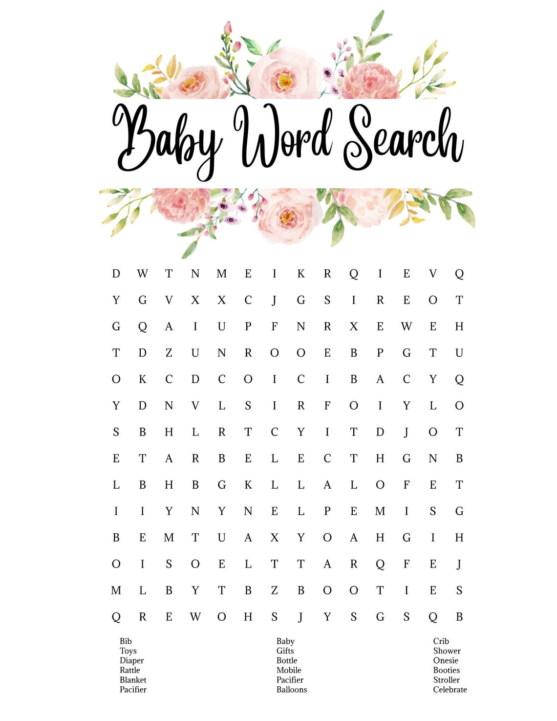 Baby Shower Word Search - Etsy