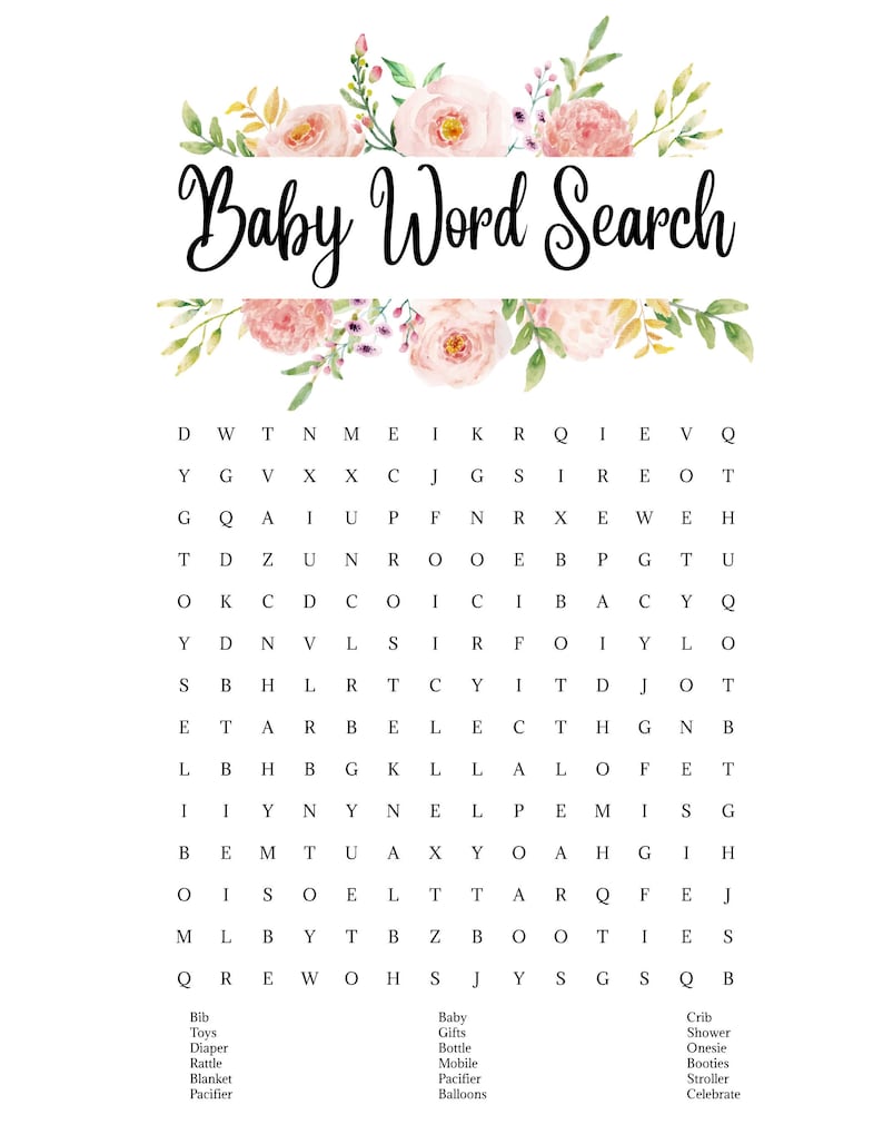 Baby Shower Word Search - Etsy
