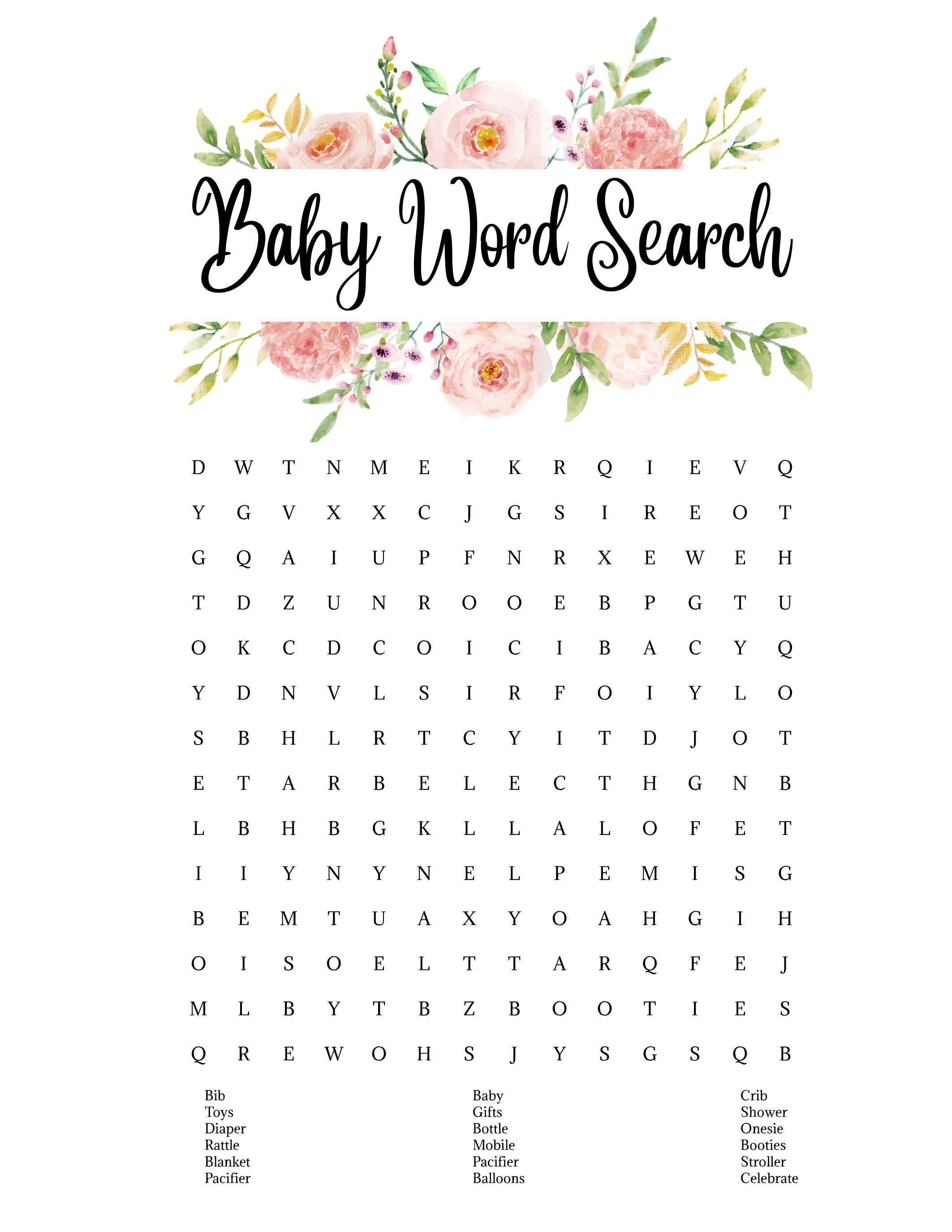 Baby Shower Word Search - Etsy