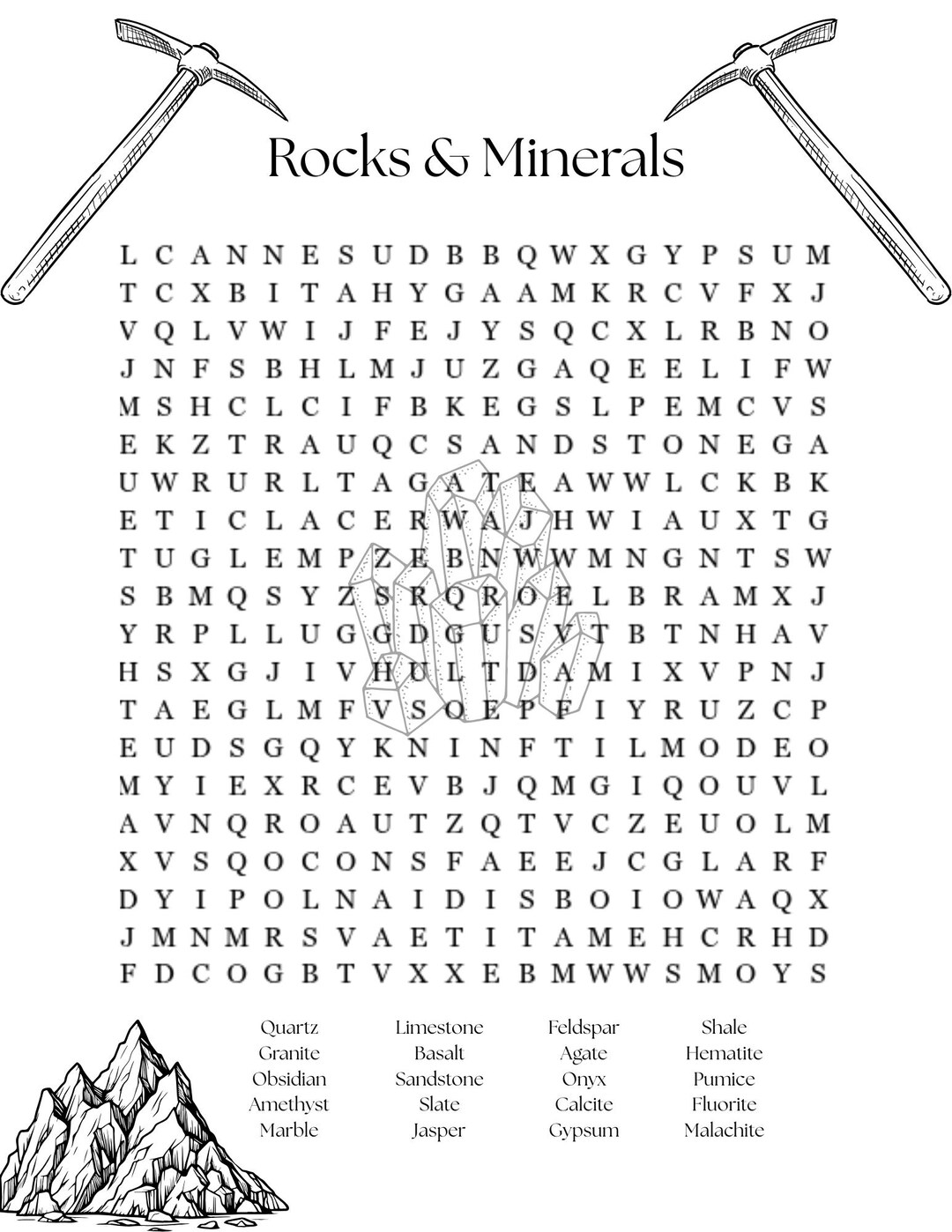 Rocks and Minerals Word Search Printable – Relaxing Screen-free Puzzle ...
