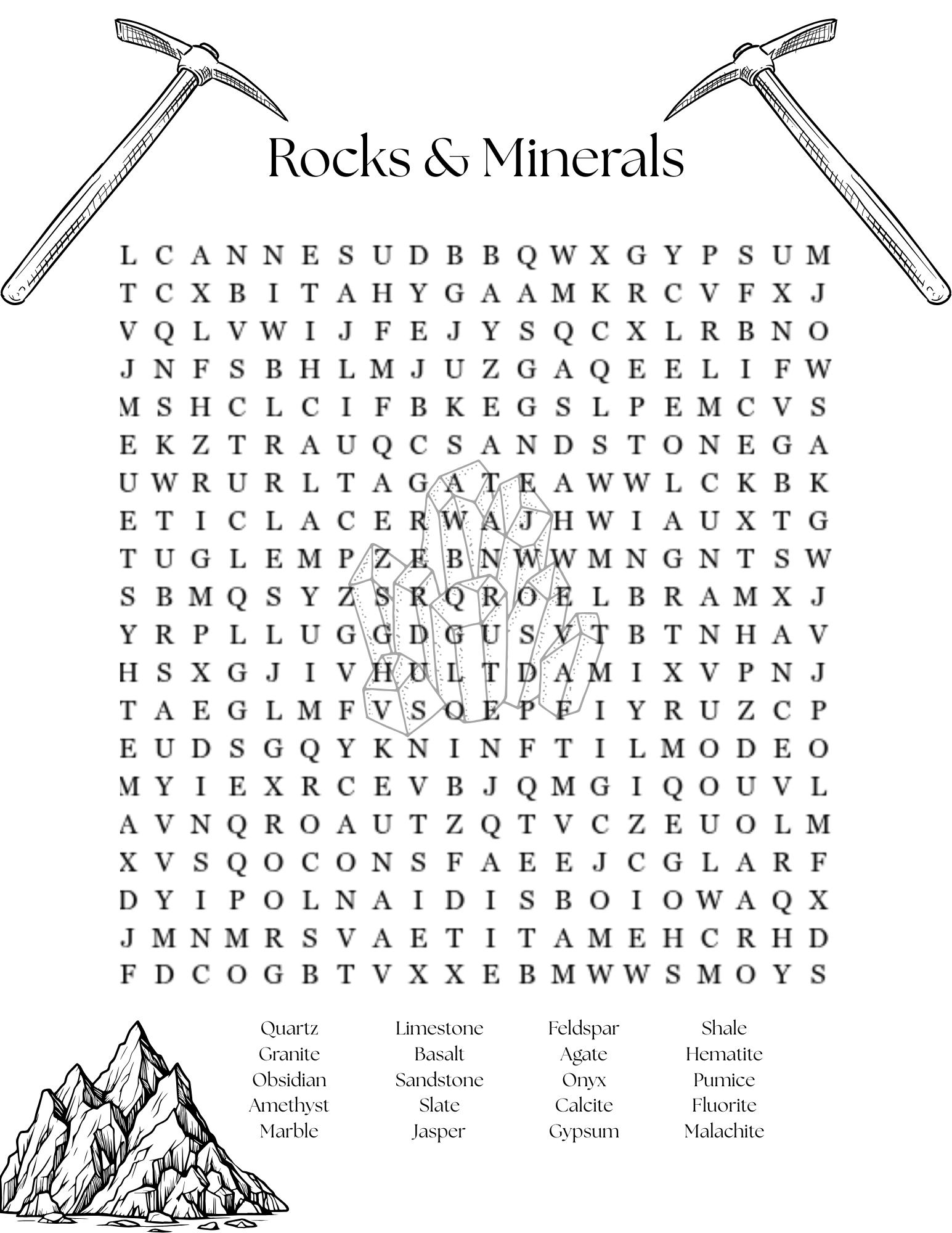 Rocks and Minerals Word Search Printable – Relaxing Screen-free Puzzle ...