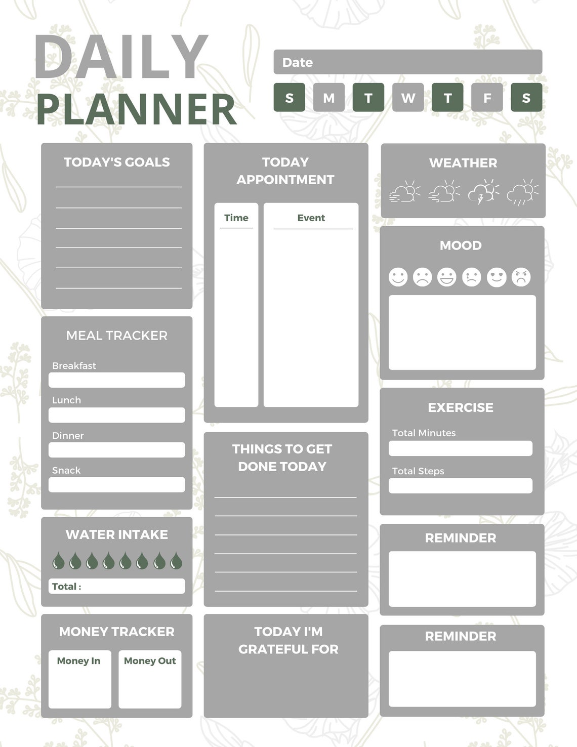 Printable Daily Planner Fillable, Daily to Do List, Productivity ...