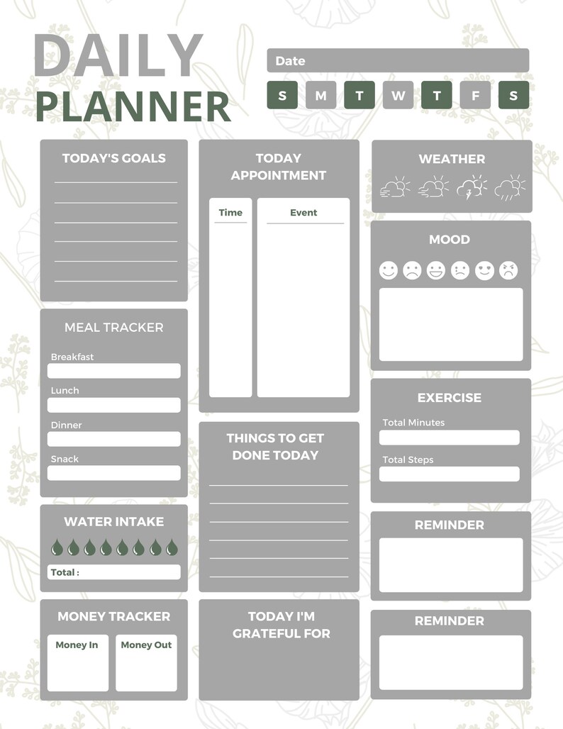 Printable Daily Planner Fillable, Daily to Do List, Productivity ...