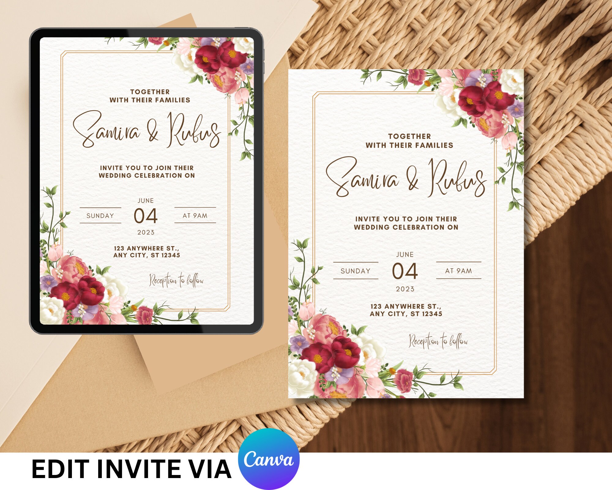 Editable Wedding Invitations Set Template, Instant Download Printable ...