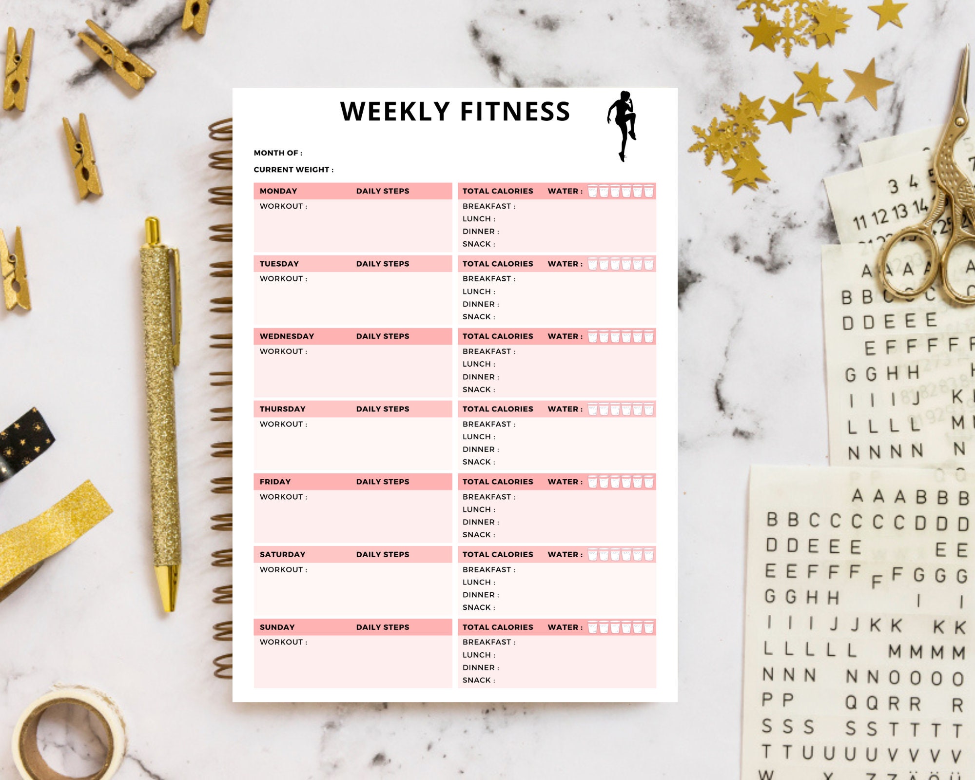 Weekly Workout Planner Printable, 7 Days Fitness Planner, Exercise ...