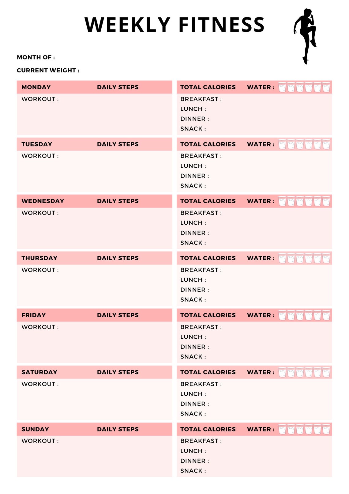 Weekly Workout Planner Printable, 7 Days Fitness Planner, Exercise ...