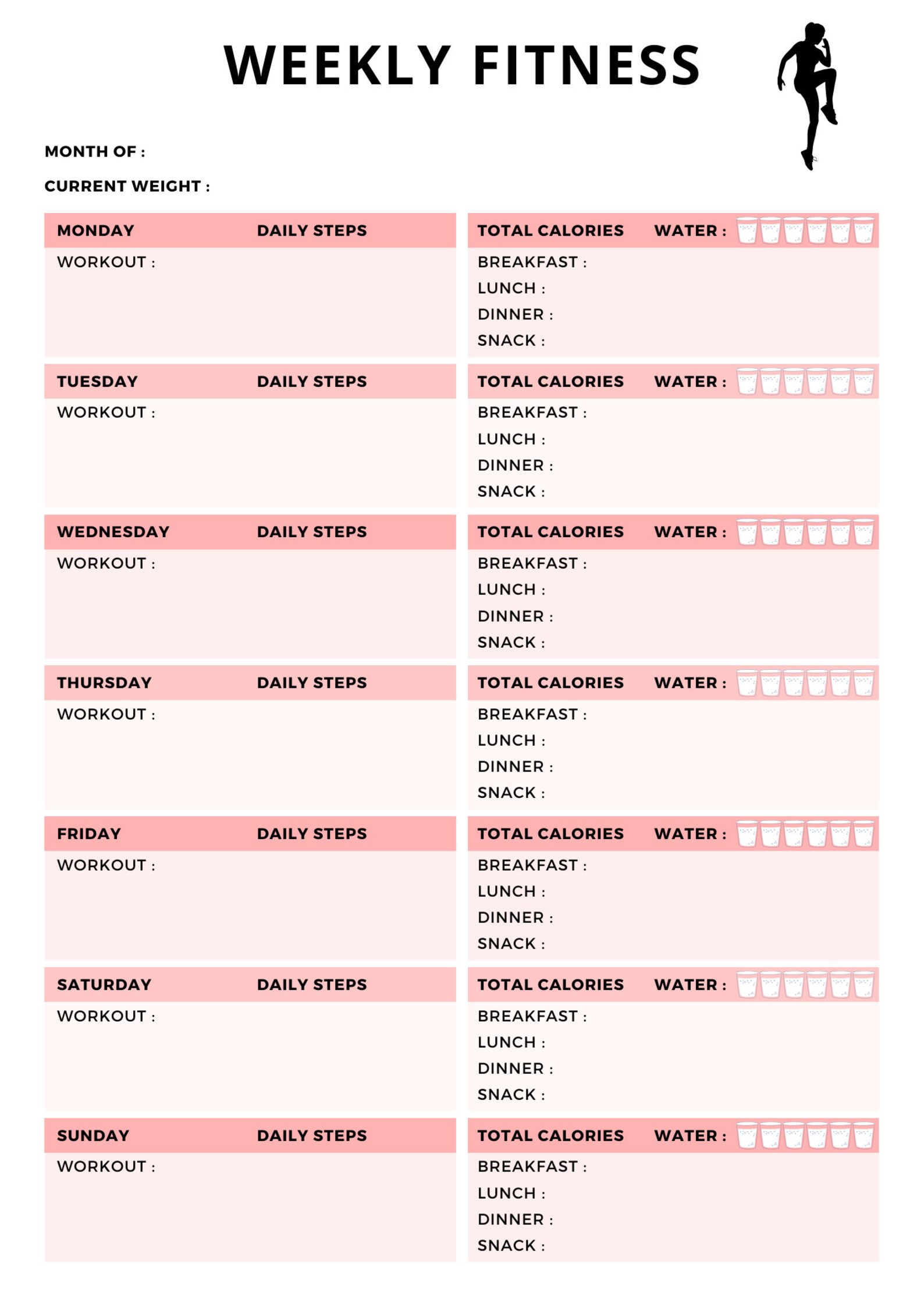 Weekly Workout Planner Printable, 7 Days Fitness Planner, Exercise ...
