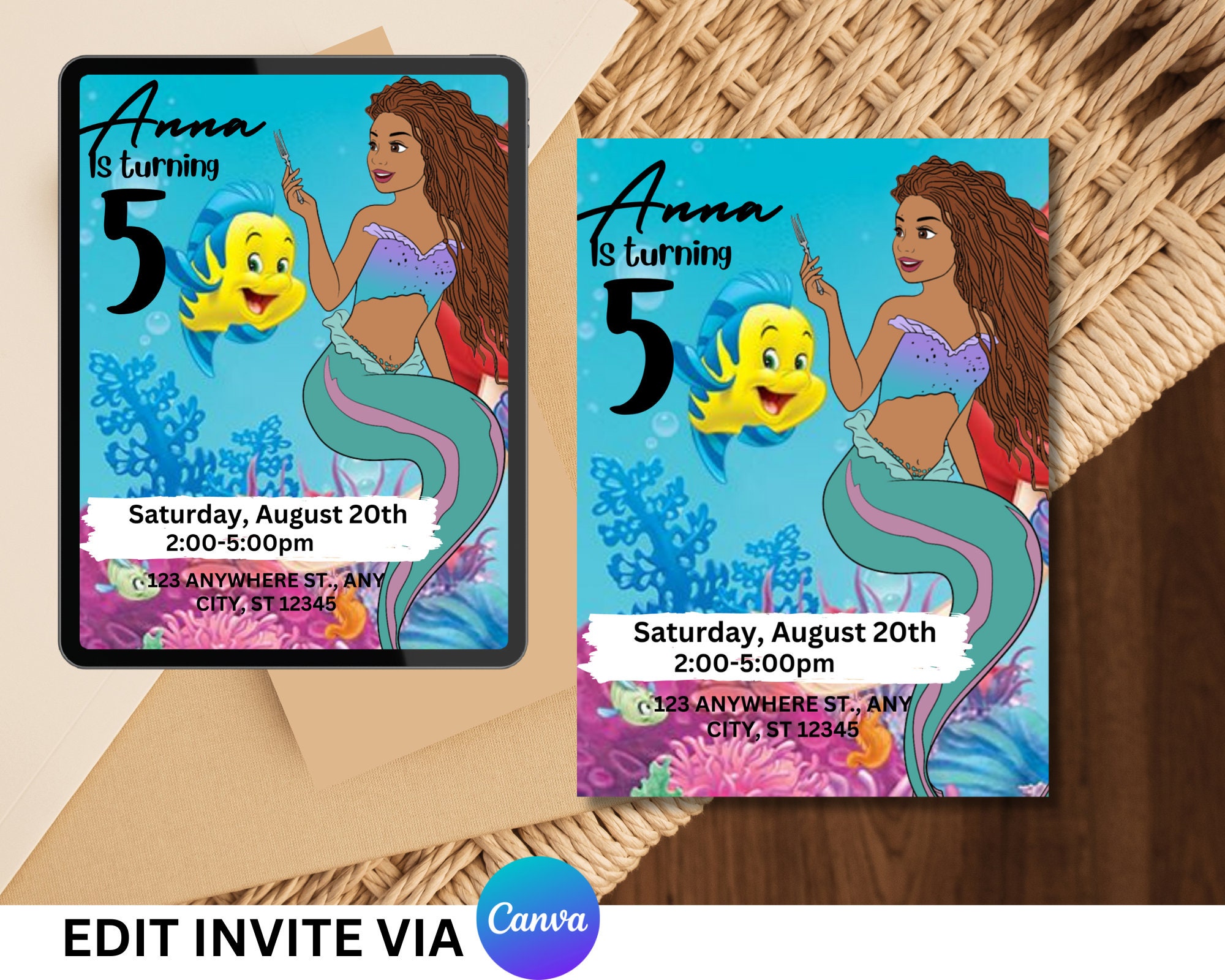 Editable Mermaid Birthday Invitation Mermaid Under the Sea Birthday ...