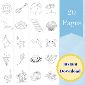 20 Beach-themed Coloring Pages for Children, Instant Download - Etsy