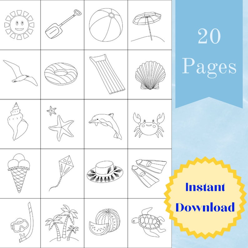 20 Beach-themed Coloring Pages for Children, Instant Download - Etsy