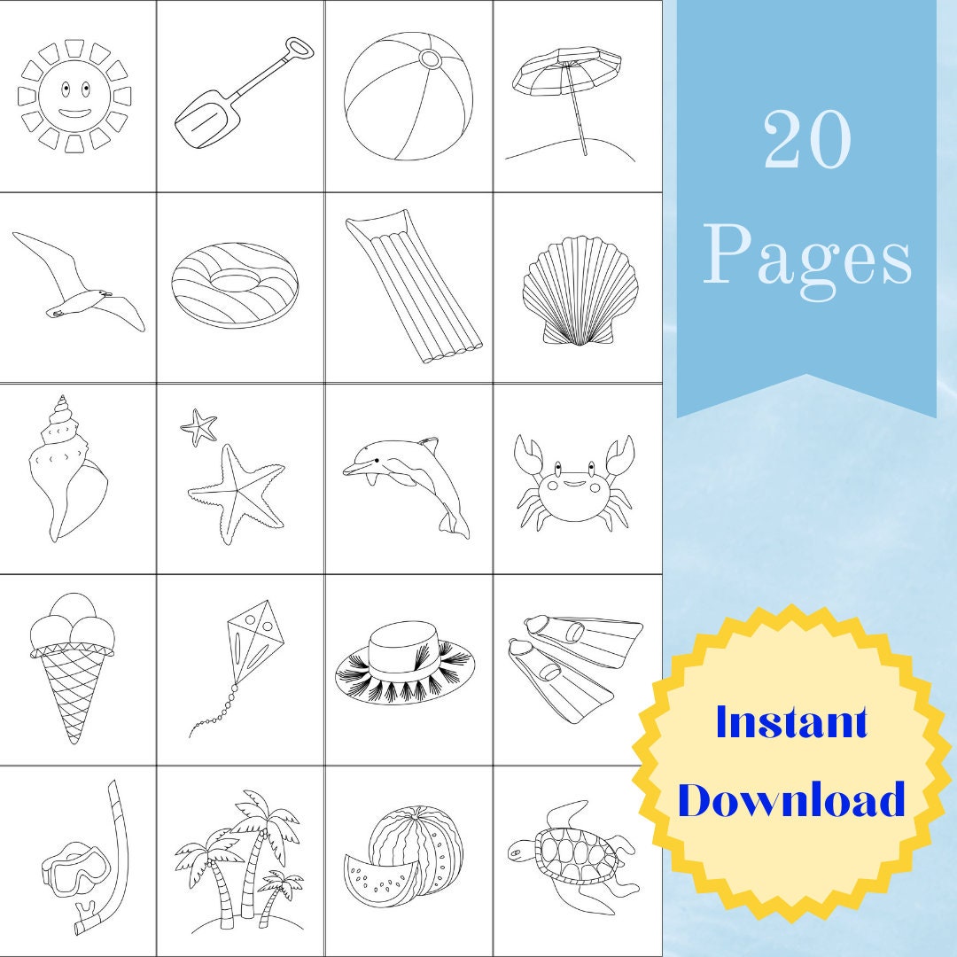 20 Beach-themed Coloring Pages for Children, Instant Download - Etsy