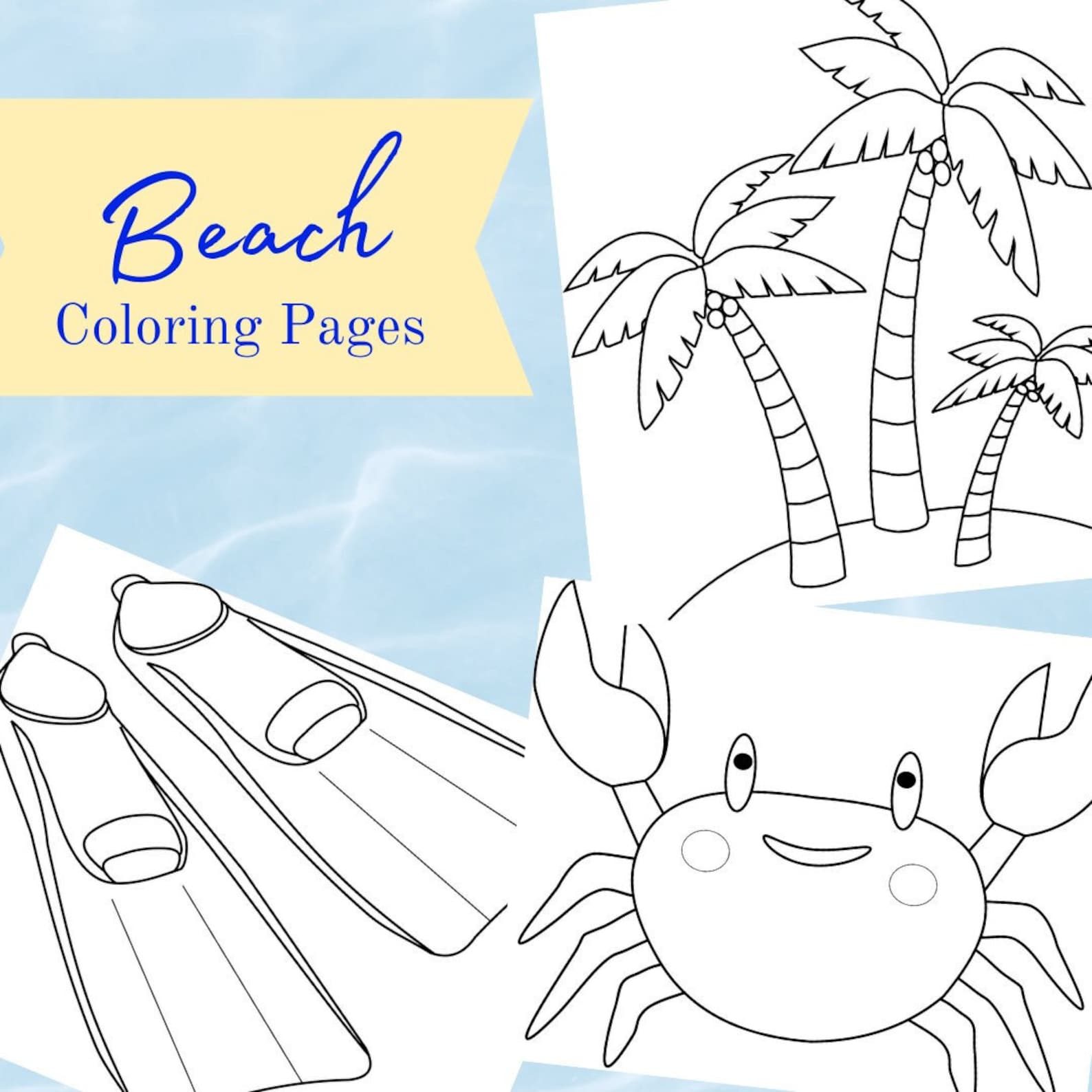 20 Beach-themed Coloring Pages for Children, Instant Download - Etsy