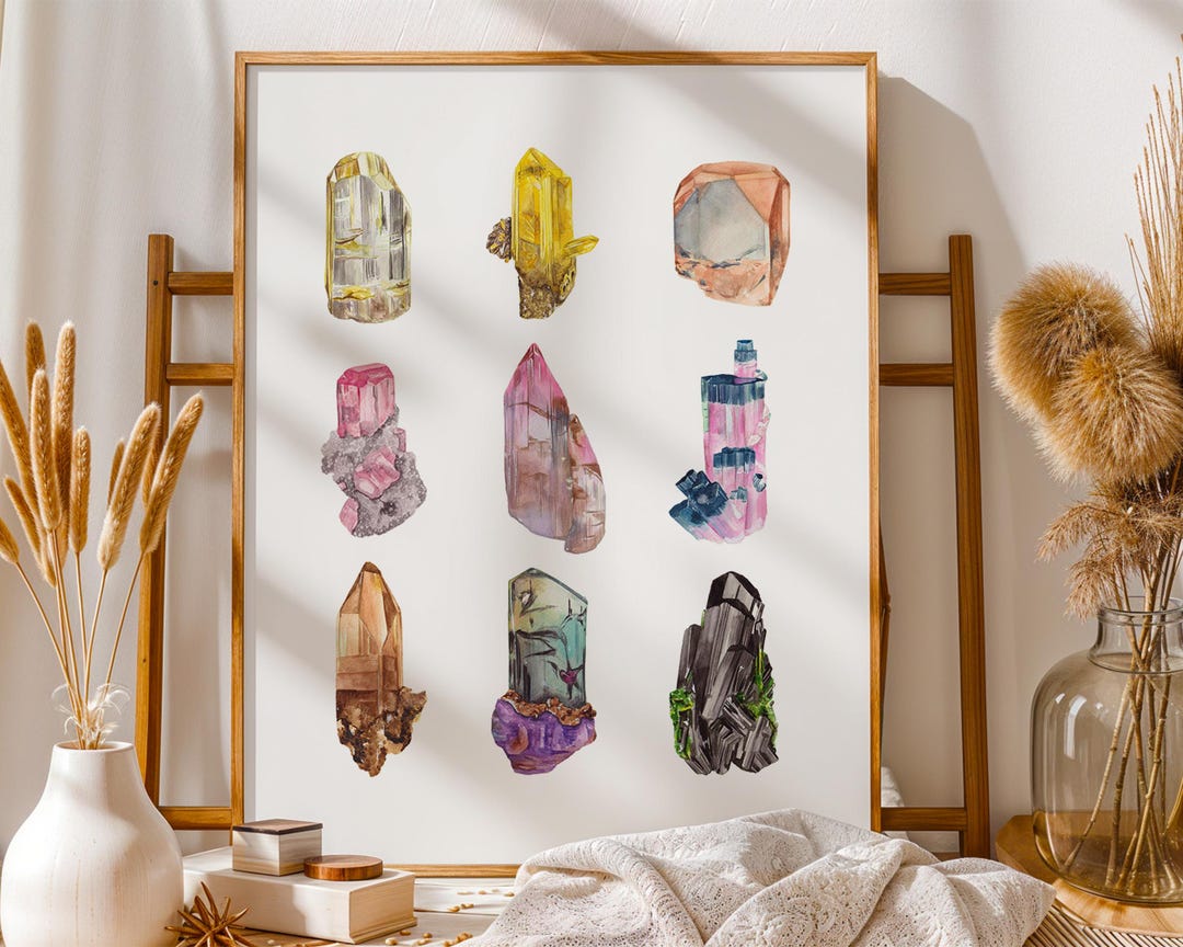 Gemstones Watercolour A2, A3 or A4 Art Print, Colourful Living Room ...