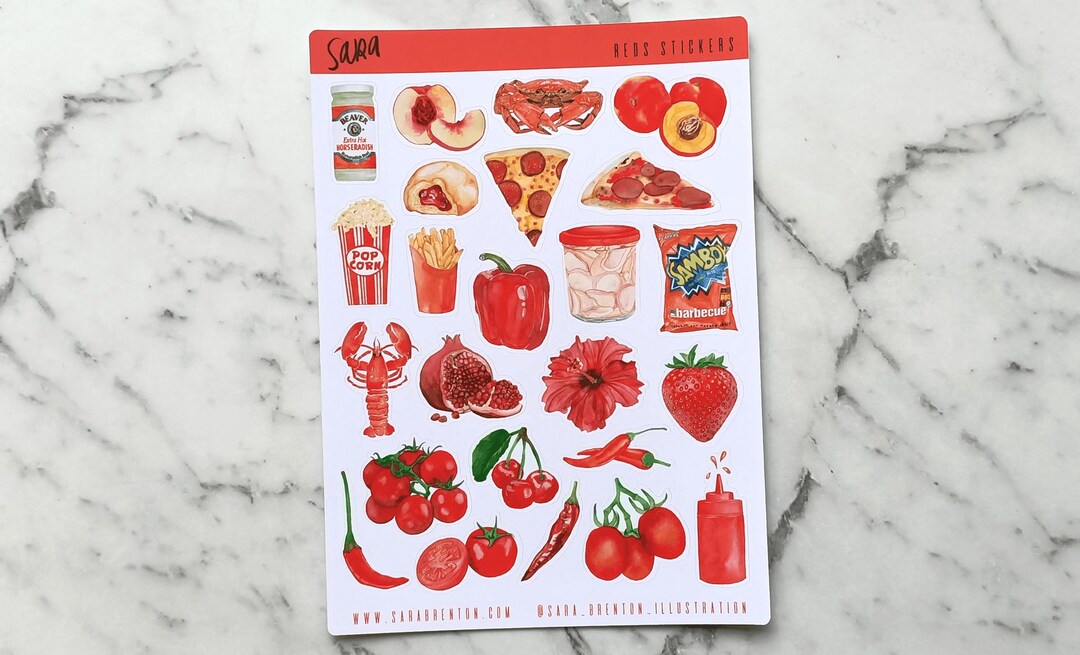 Medium Red Sticker Sheet 24 Stickers Food / Drink-themed Stickers for ...