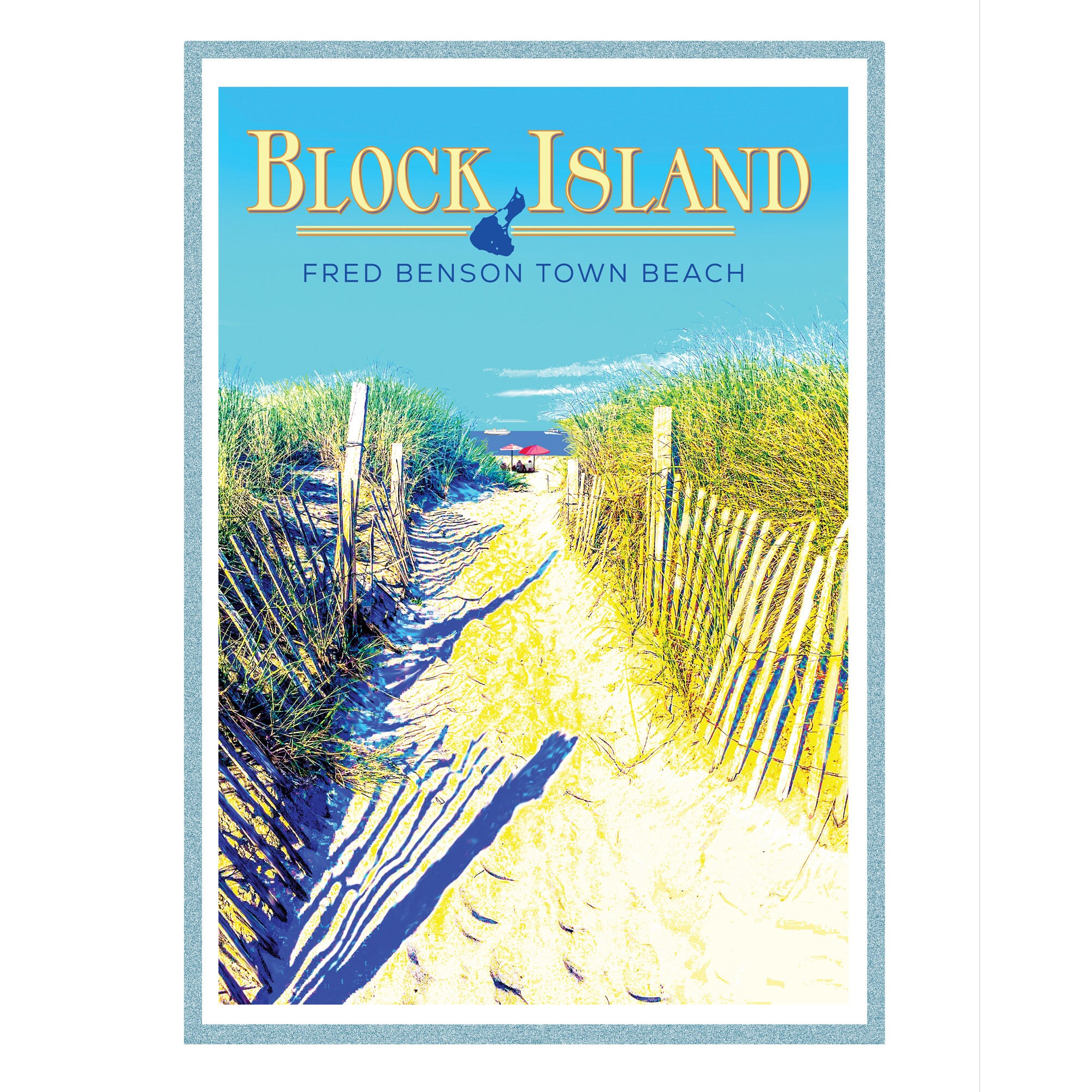 Block Island Town Beach. Wall Art. Boarder Area is 7-3/4 Inches by 11-3 ...