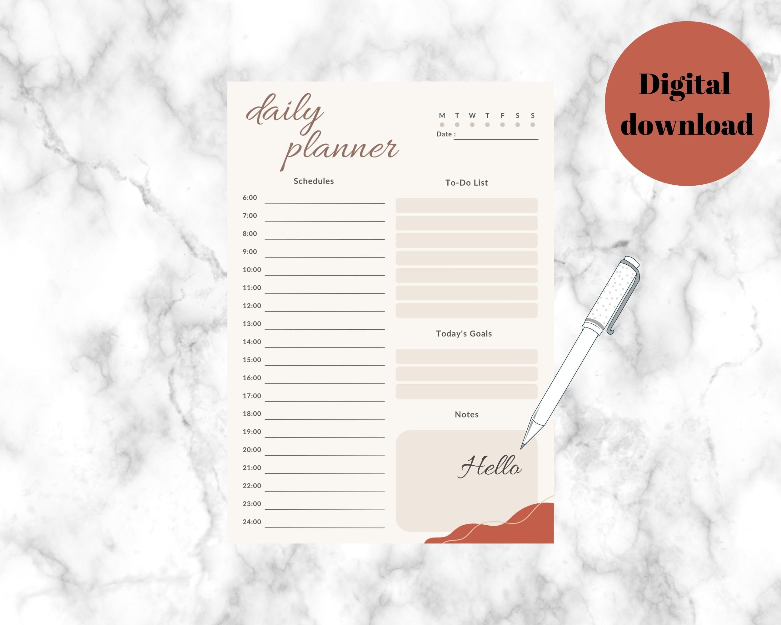 Daily Planner Printable Basic Daily Planner Daily Journal - Etsy