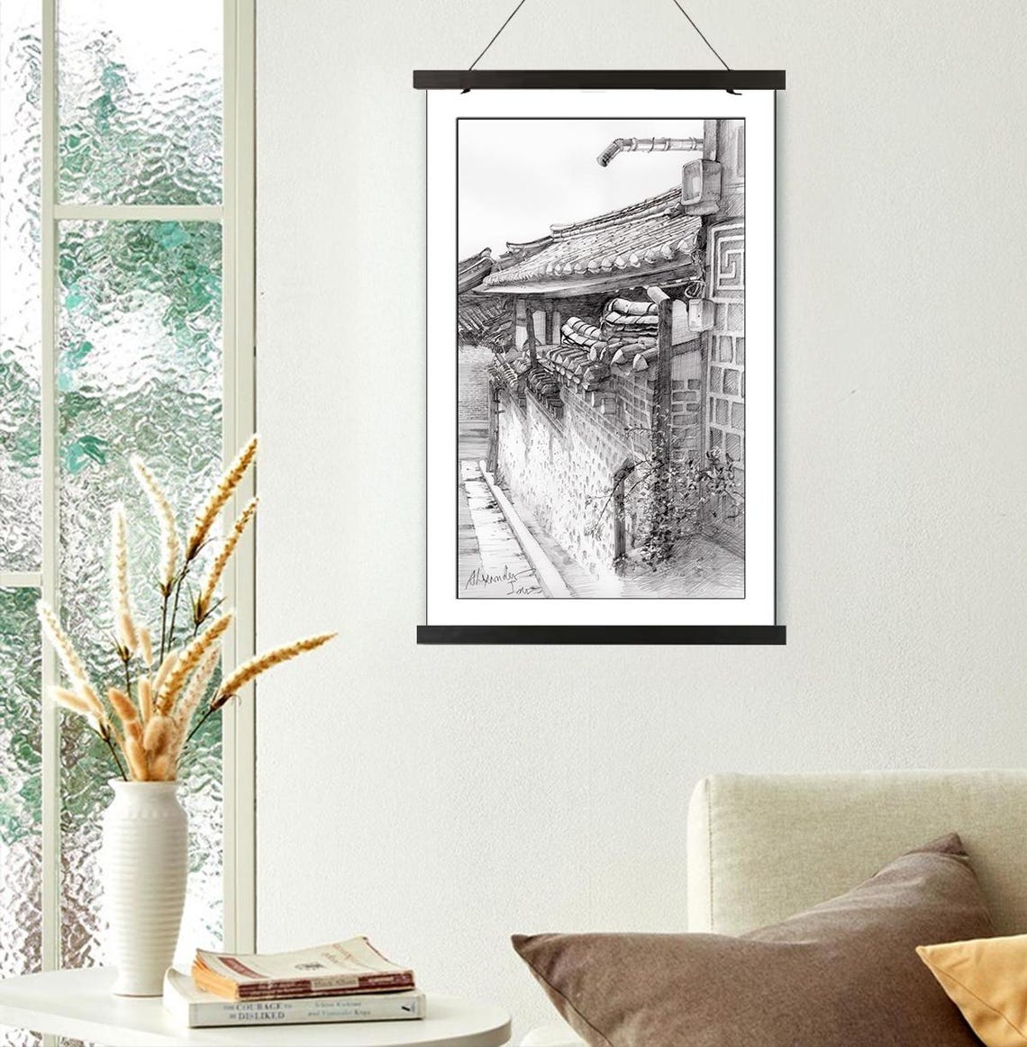 Seoul Hanok Village Sketch | Traditional Korean Architecture Drawing ...