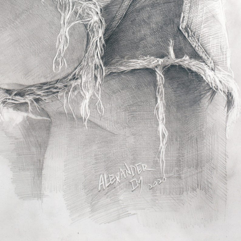 Pencil Figure Detail Drawing Denim Texture Study Fine Art Digital ...