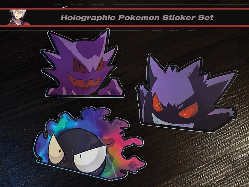 Holographic Pokemon Ghost Type Sticker Pack Tag Gastly, Haunter, Gengar ...