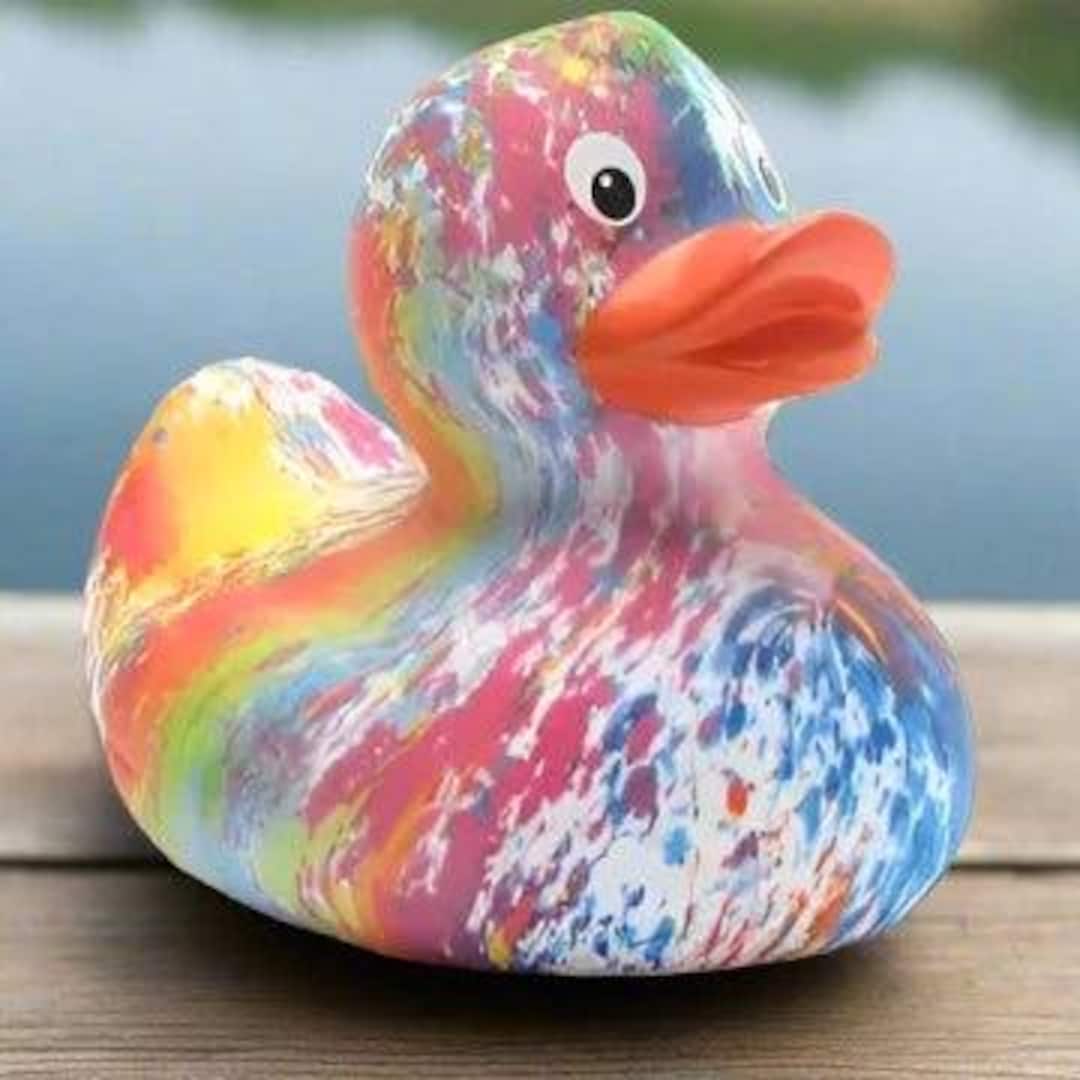 Tie Dye Rainbow Rubber Duck Cruise Ducks Kids Bath Toy Stress Relief Debugging Rubber Ducky ...