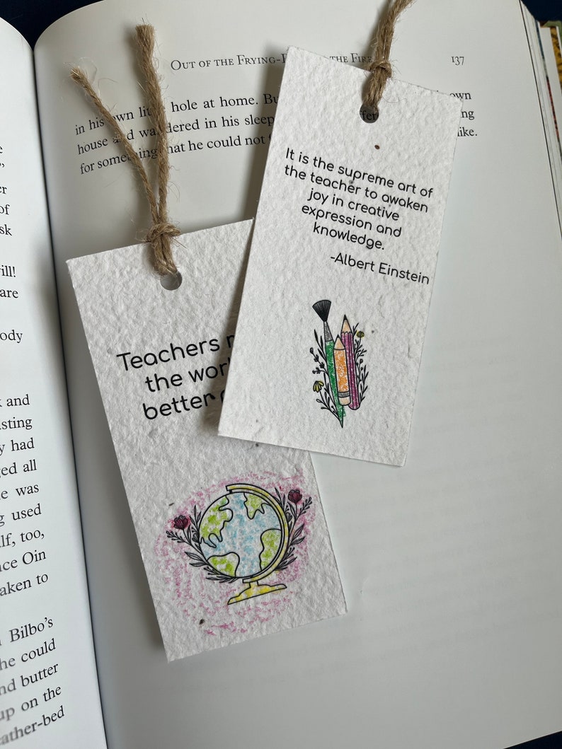Teacher Seed Paper Bookmark Gift Tag Set of 5 Back to School Educator ...