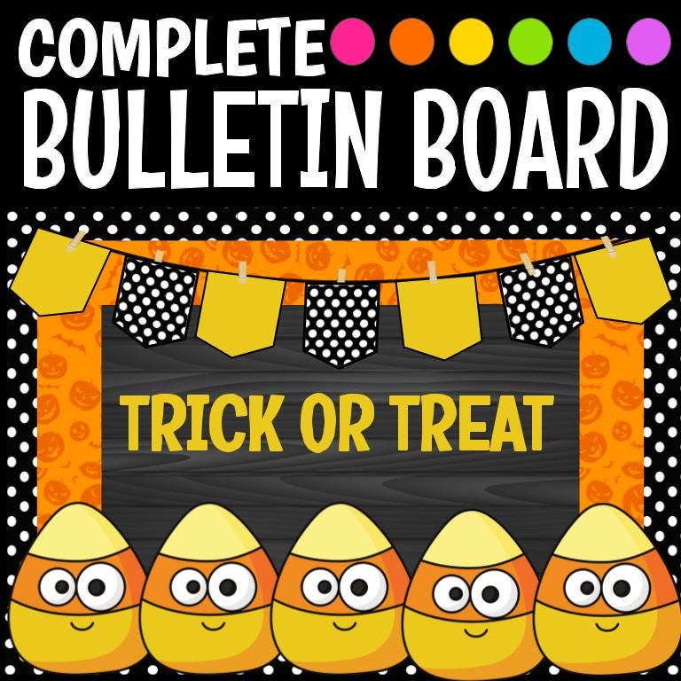 Trick or Treat Bulletin Board Kit Halloween Classroom Decor Candy Corn ...