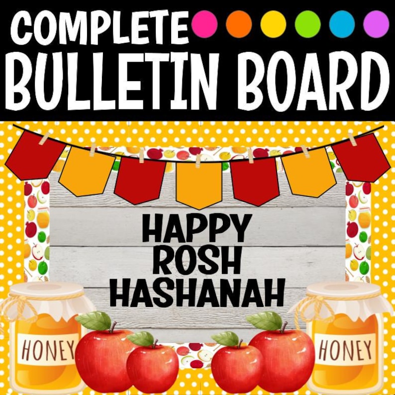 Happy Rosh Hashanah Bulletin Board Kit for Jewish New Year With Honey ...
